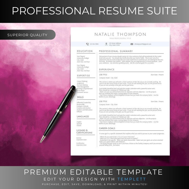 DIY Professional Resume Template, Coverletter Template, Thank You ...