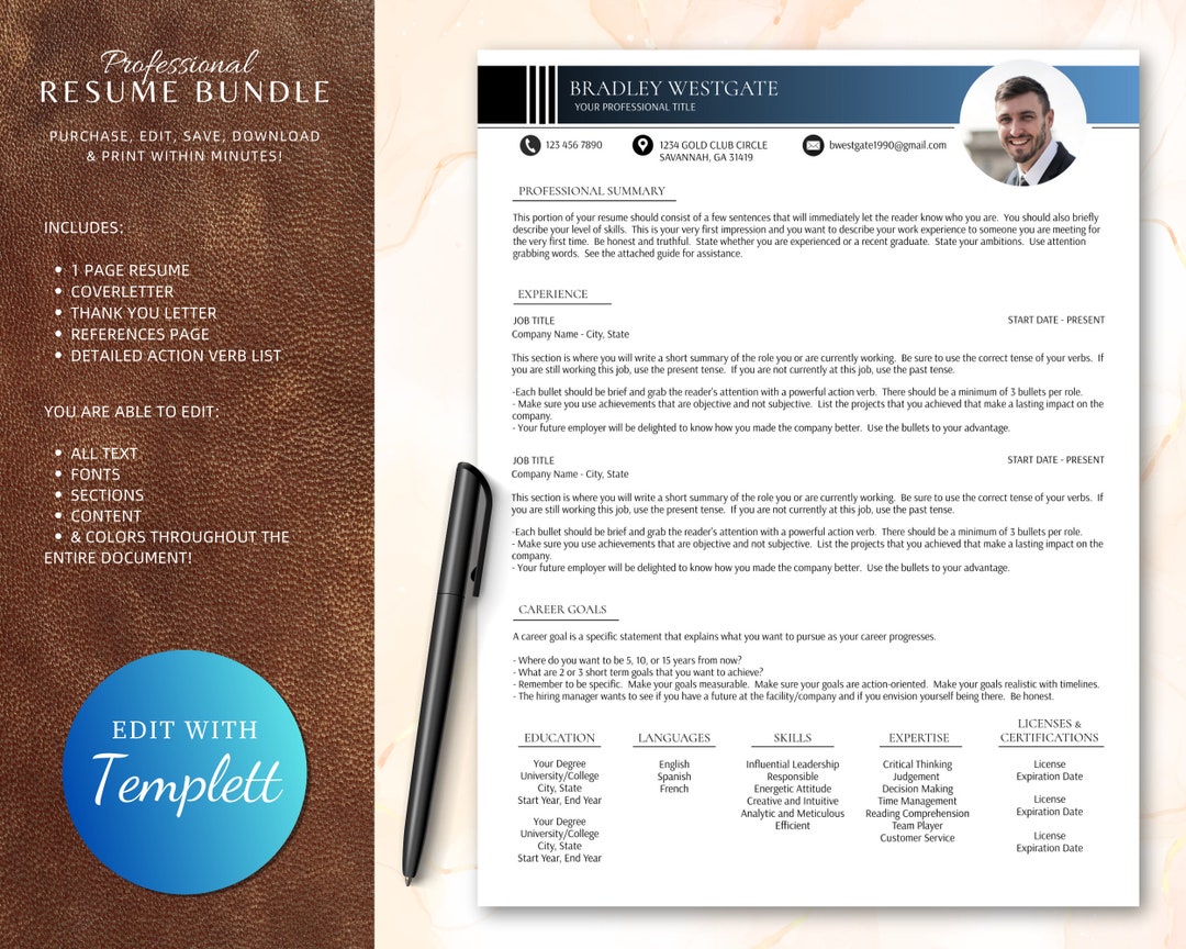 DIY Professional Resume Template, Coverletter Template, Thank You ...