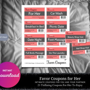 Downloadable Love Coupons Favor Coupons Intimate Coupons - Etsy