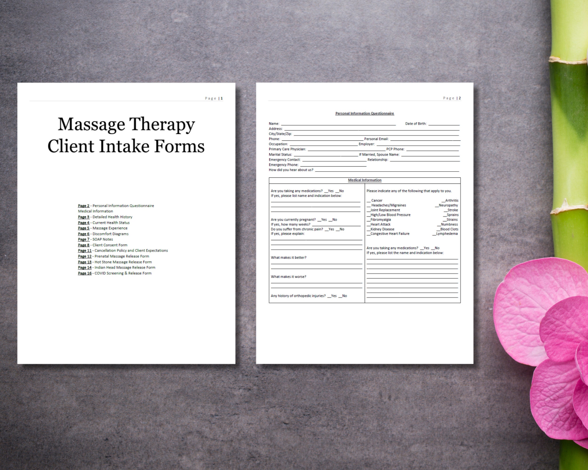 Printable Massage Therapy Client Intake Forms | Client Forms | Massage ...