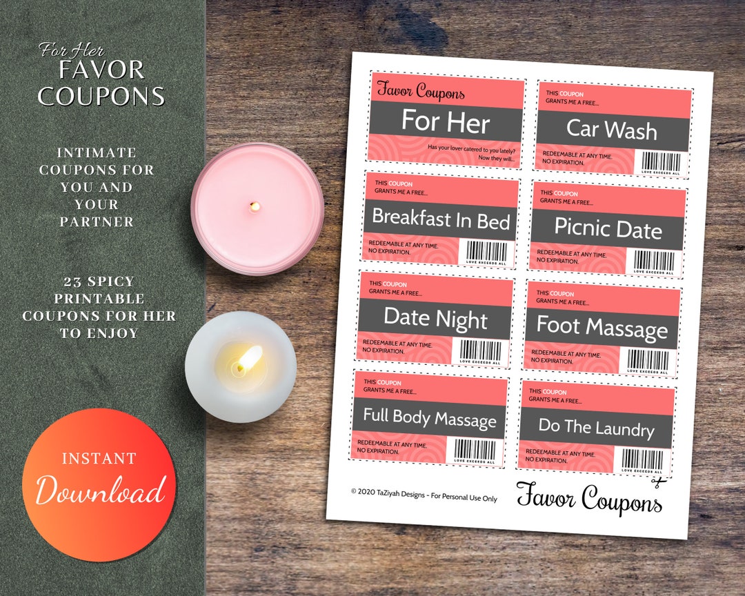 Downloadable Love Coupons Favor Coupons Intimate Coupons for Her ...