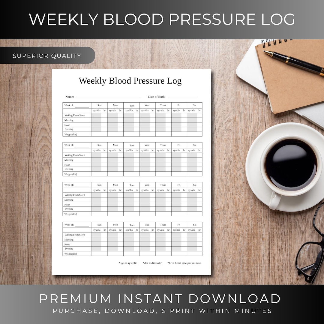 Instant Download, Weekly Blood Pressure Log, Medical Forms, Printable ...