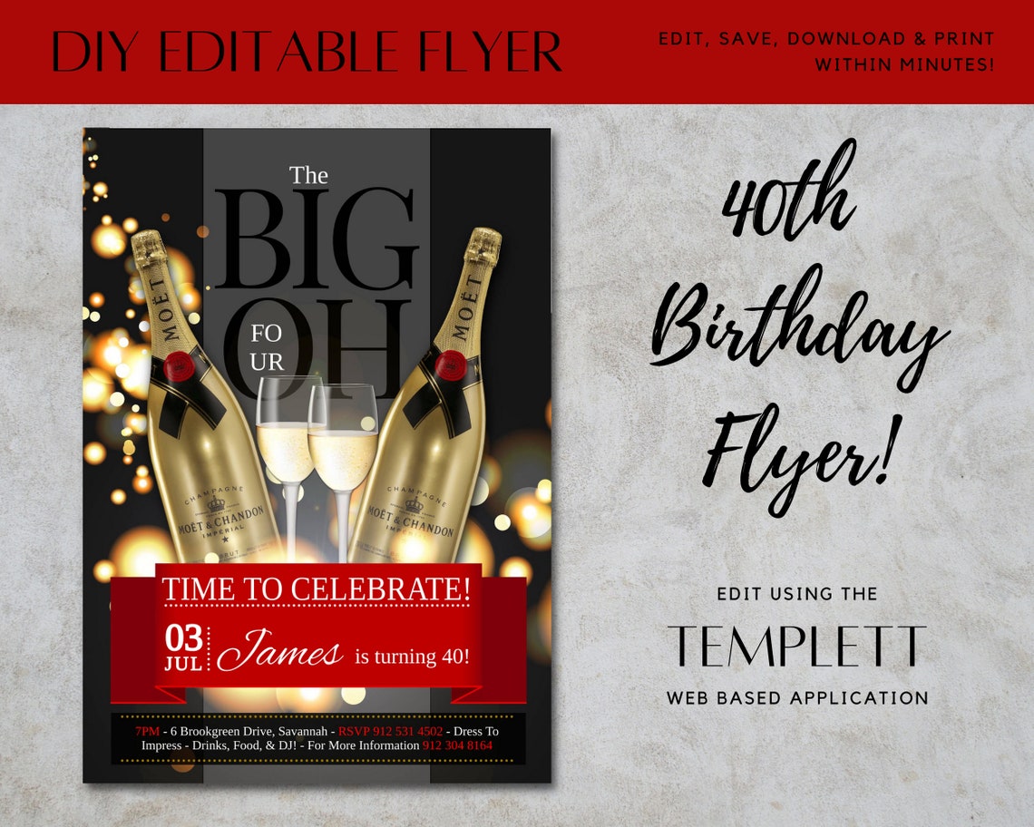 40th Birthday Flyer DIY Editable Flyer Birthday Party - Etsy