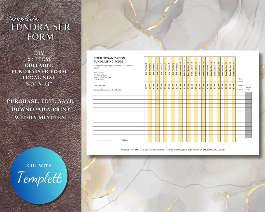 24 Item Editable Fundraiser Form - PLEASE READ DESCRIPTION First Before ...
