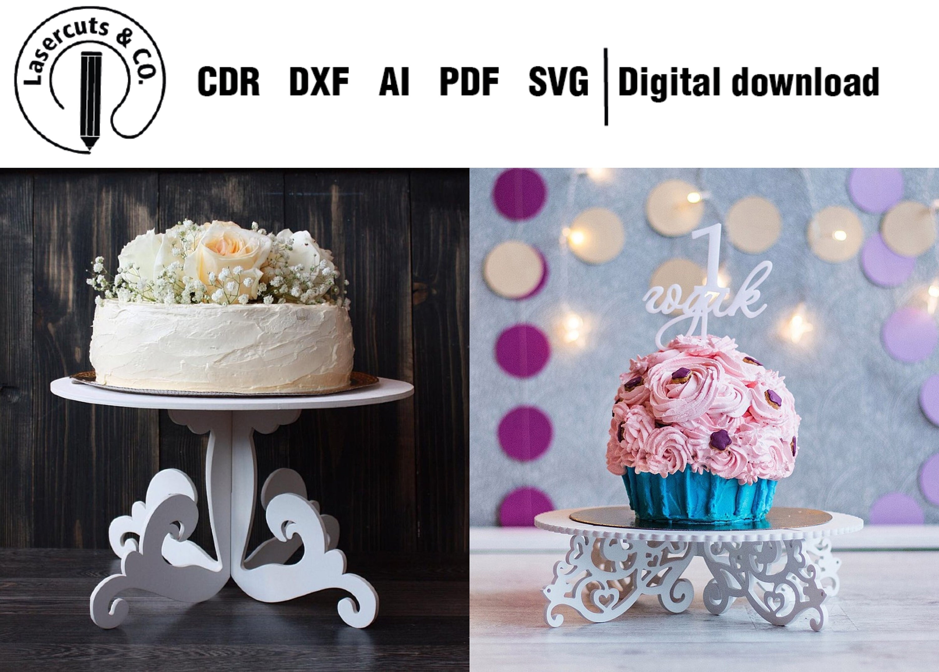 Two Sets of Cake Stands Laser Cut Files SVG DXF CDR Vector - Etsy UK