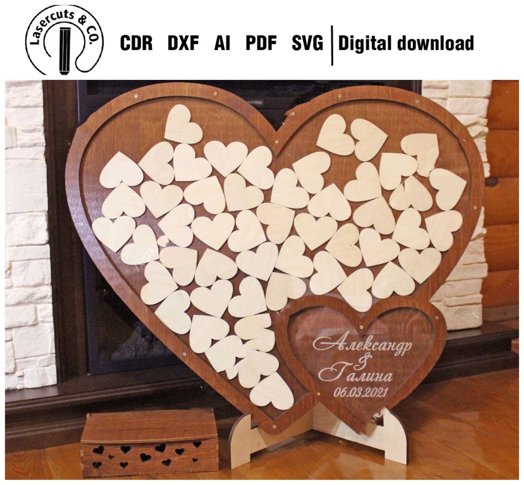 Heart Shaped Wedding Guest Book Dropbox Digital Design SVG PDF CDR Dxf ...