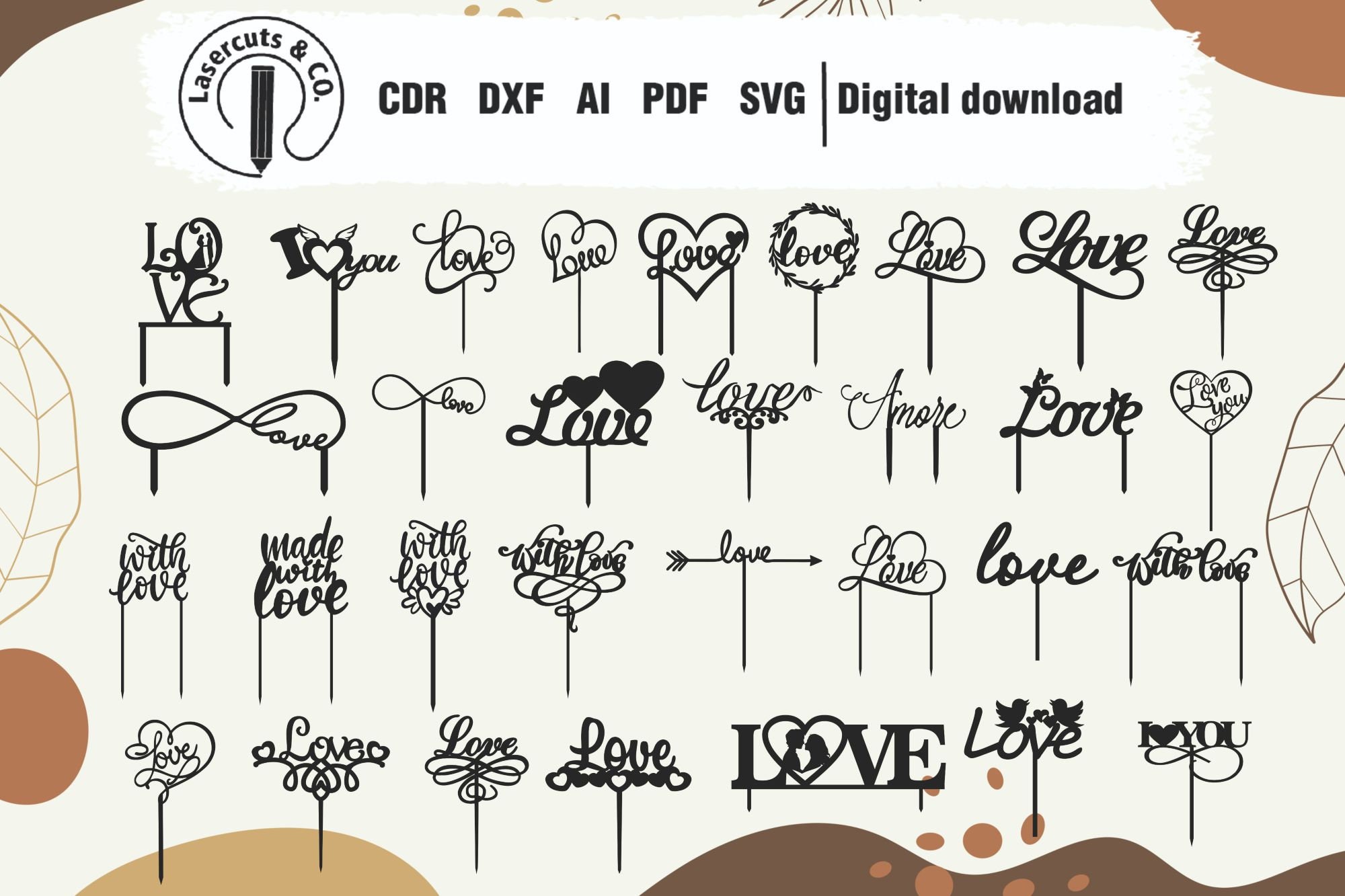 Love Wedding Cake Toppers Bundle Laser Cut 3D Files SVG DXF CDR Vector ...