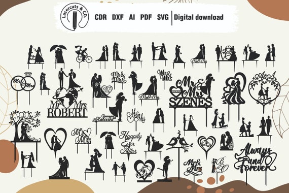 Bride Groom Cake Topper SVG In SVG, DXF, PNG, EPS, JPG, 40% OFF