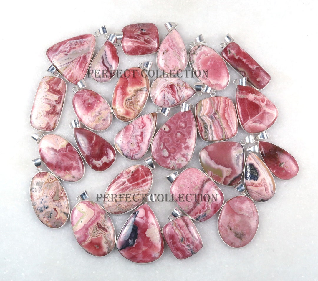Pink Rhodochrosite Pendant Natural Gemstone Bezel Pendant - Etsy