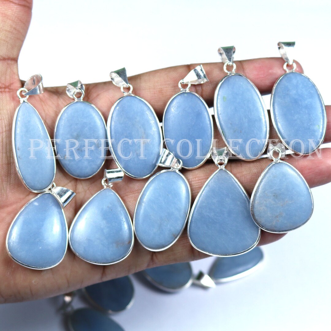 Natural Angelite Gemstone Bezel Pendants Angelite Bezel - Etsy