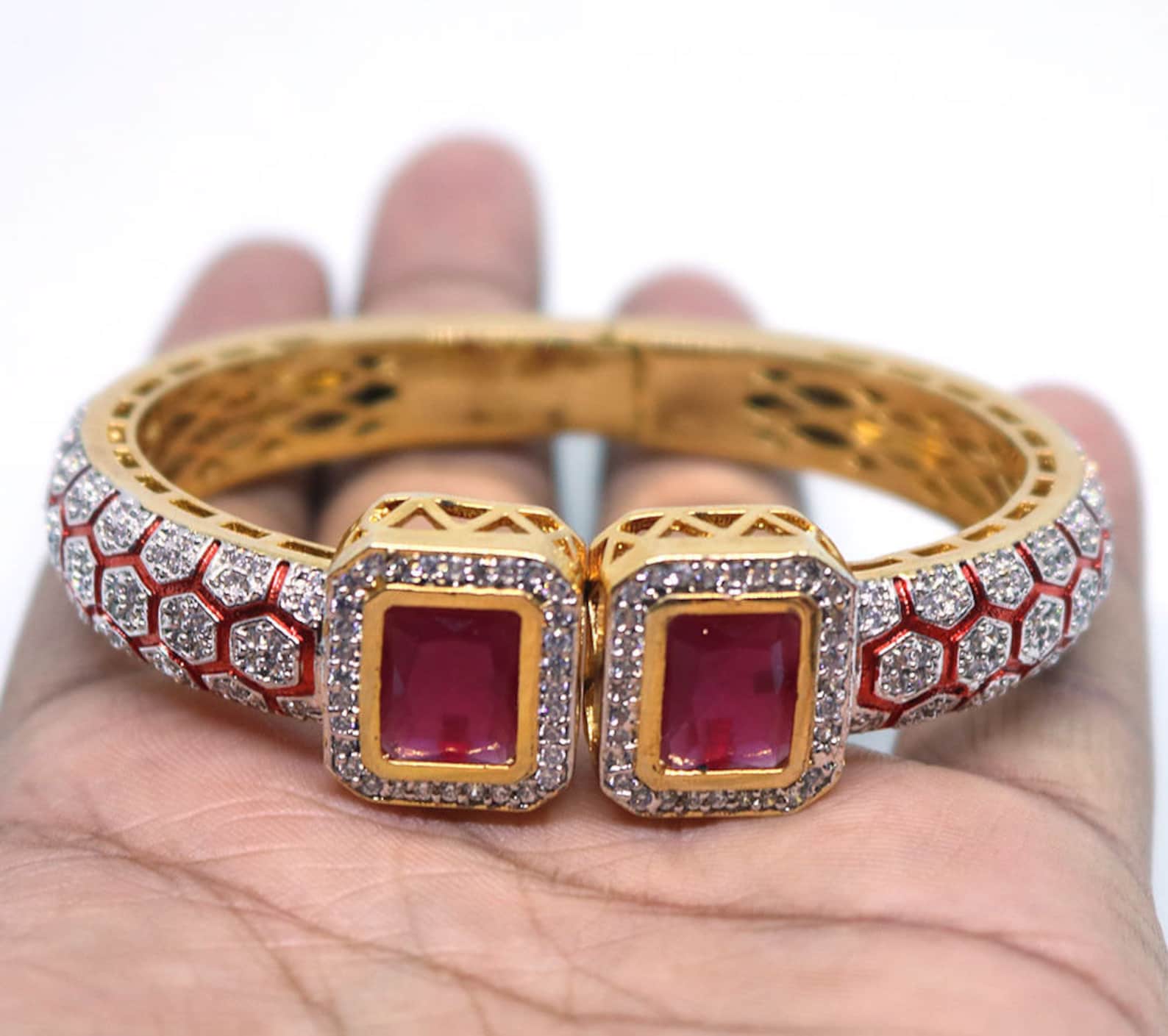 1 Piece Ruby imitation Bracelet Cuff Bangle Bracelet Gold - Etsy