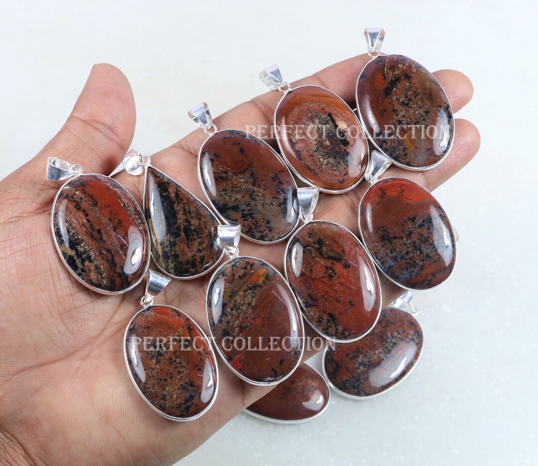 Red Dendritic Agate Silver Plated Bezel Pendant - Etsy