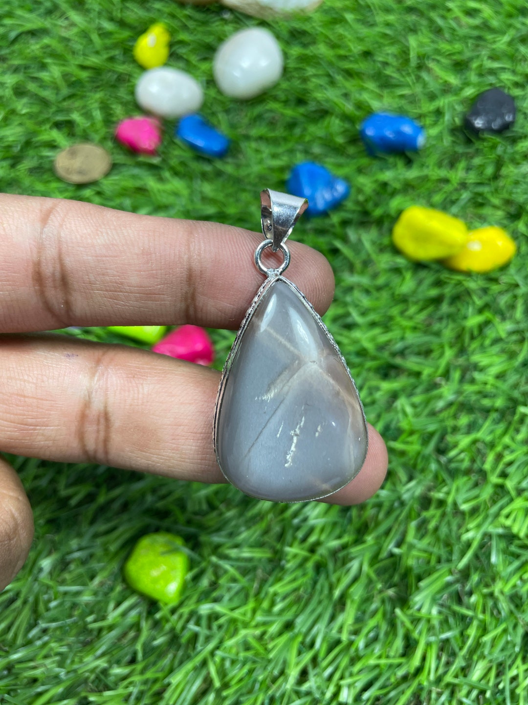 Grey Moonstone Gemstone Handmade Necklace Pendant - Etsy