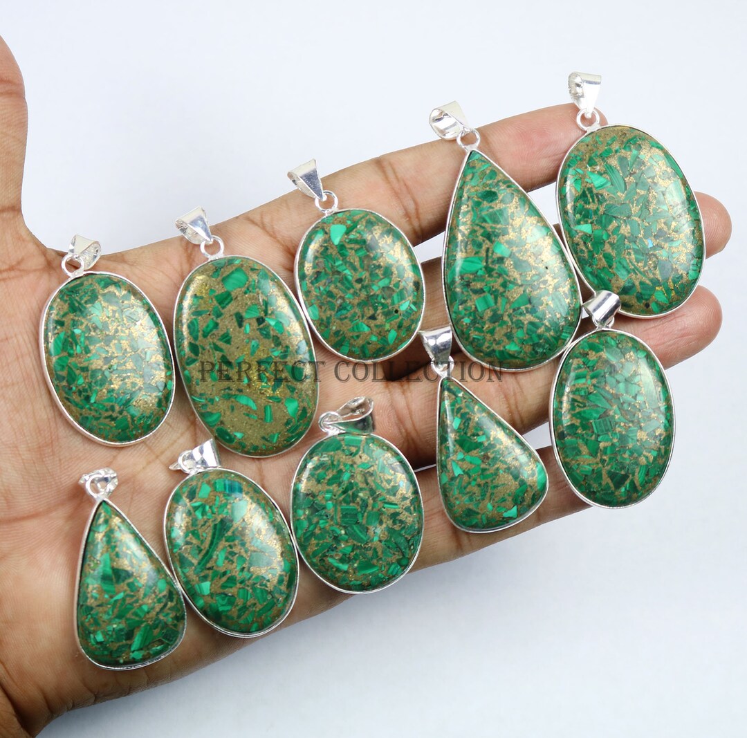 Natural Copper Malachite Bezel Pendant Natural Gemstone - Etsy