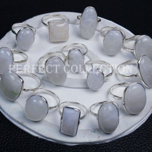 Natural Rainbow Moonstone Gemstone Bezel Rings, Rainbow Moonstone ...