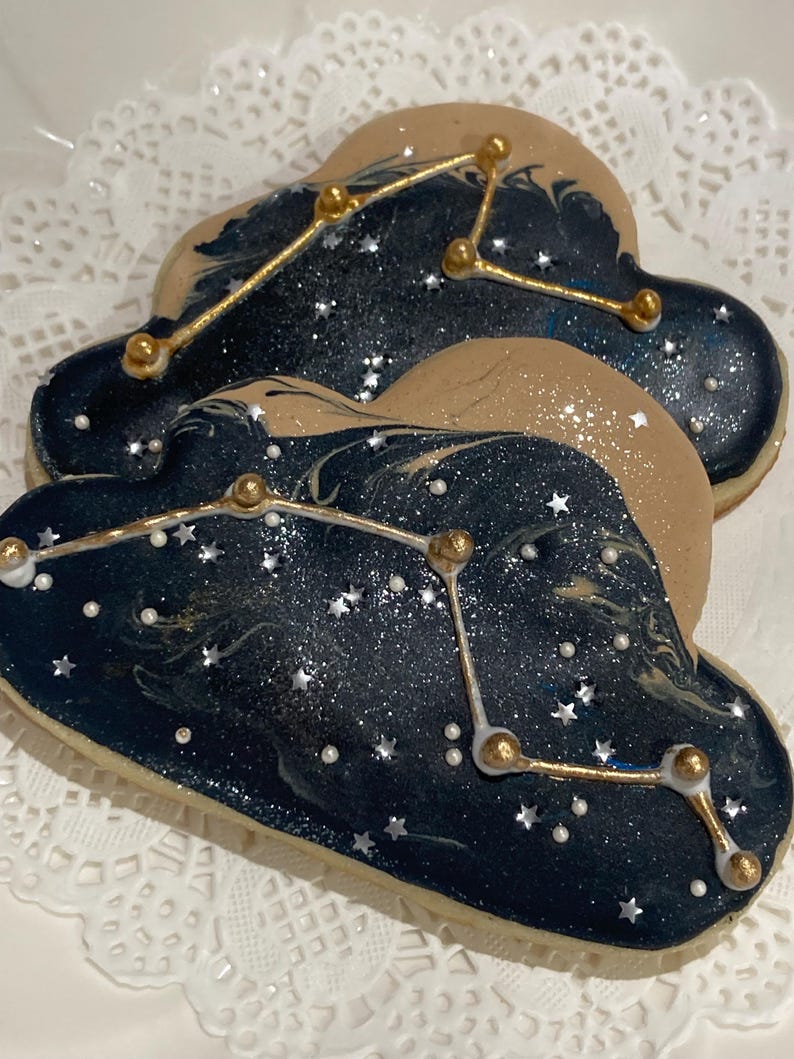 Galactic Baby Shower Cookies Navy Gold Celestial Constellation Sugar ...
