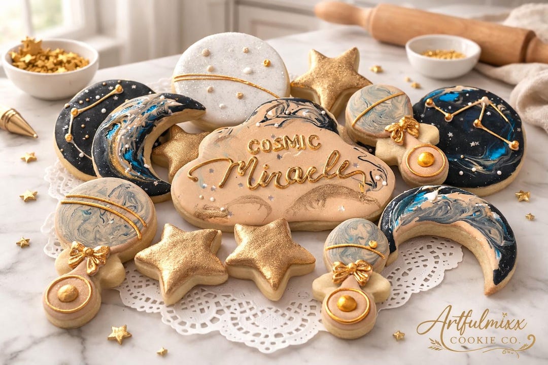 Galactic Baby Shower Cookies Navy Gold Celestial Constellation Sugar ...