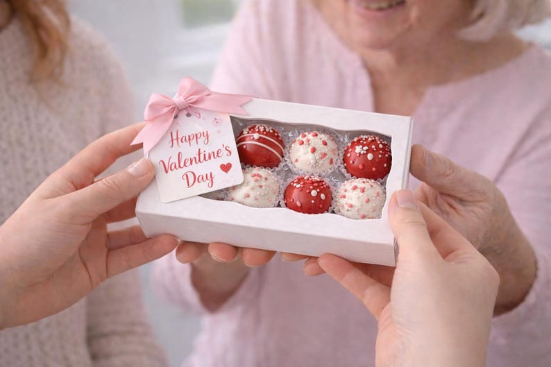 Valentines Chocolate Truffles Gift Box Six Handmade Red and White ...