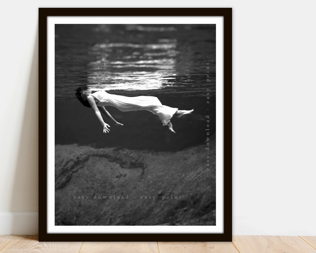 Floating Woman Underwater Photo Printable Vintage Photo Poster Instant ...
