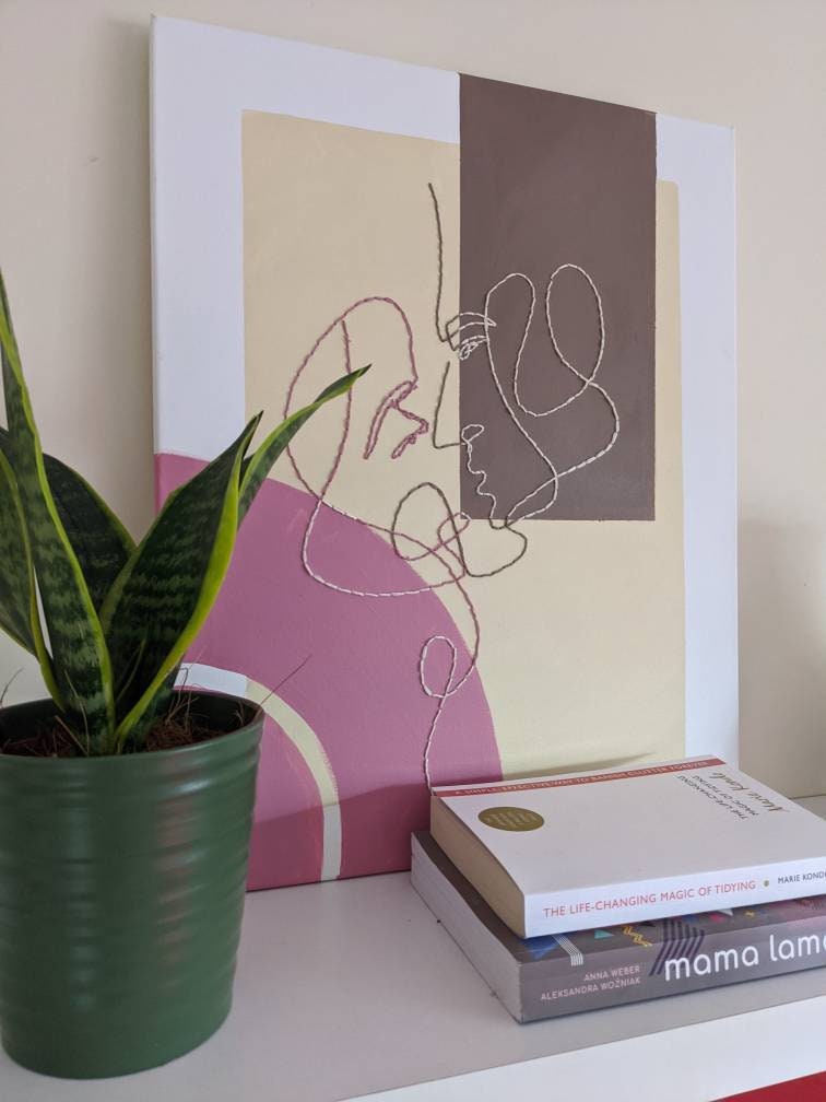Embroidered Line Drawing on Canvas Minimal Art Home Decor | Etsy