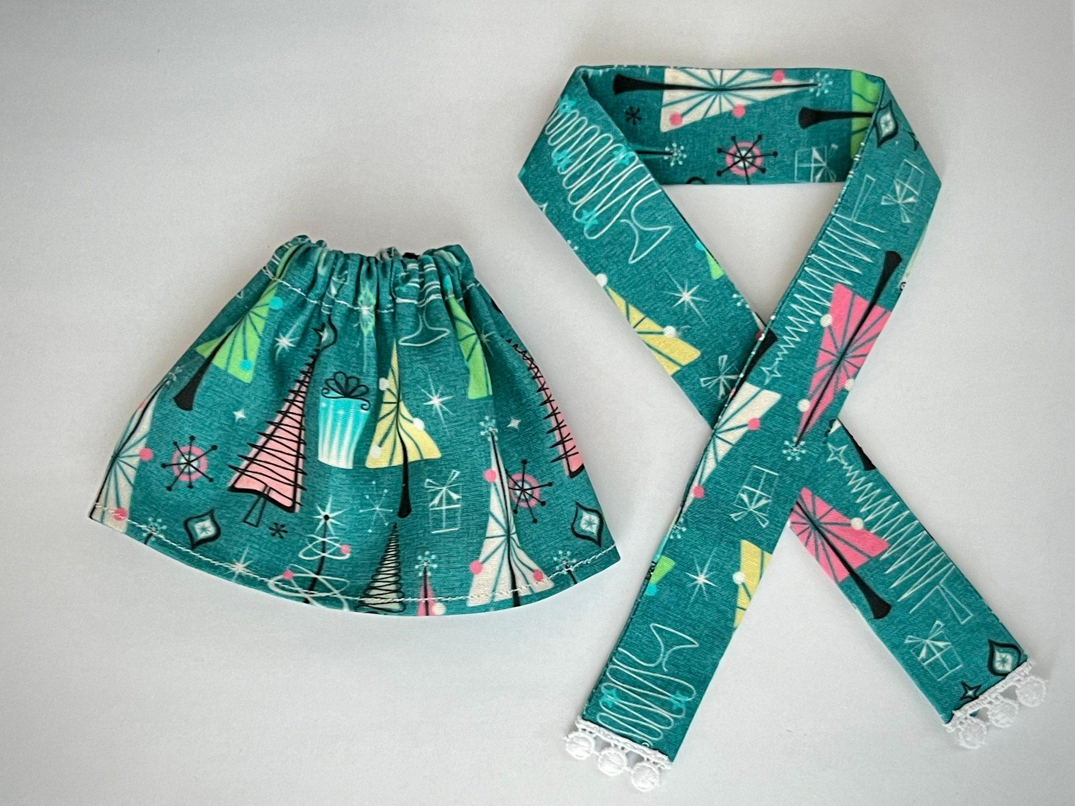 Doll/elf Skirt & Scarf Set - Teal Tree - Etsy