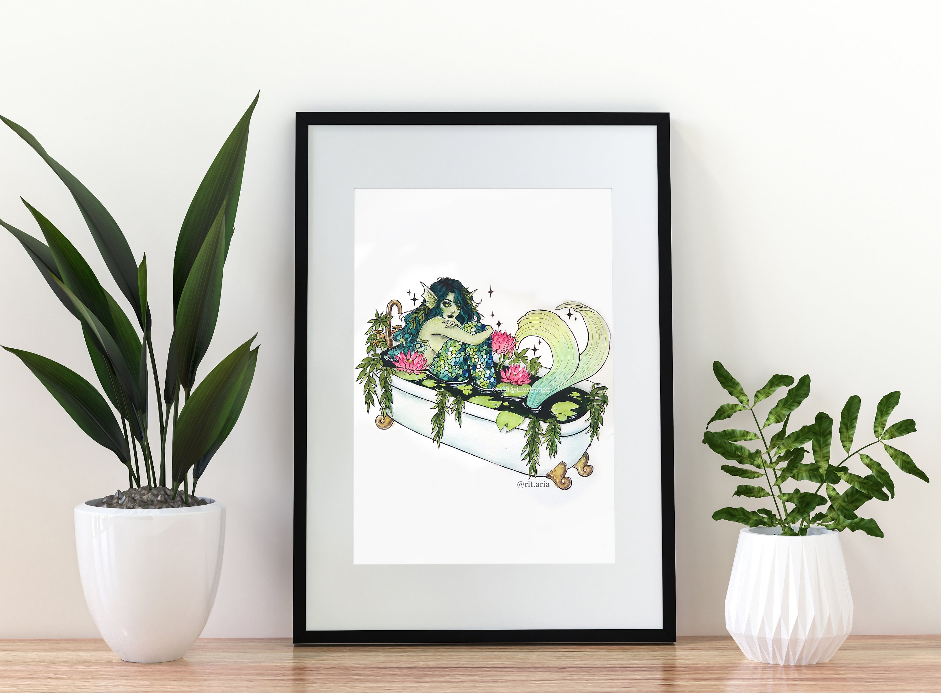 Swamp Mermaid's Bath Art Print - Fantasy Illustration- Mermaid in a ...