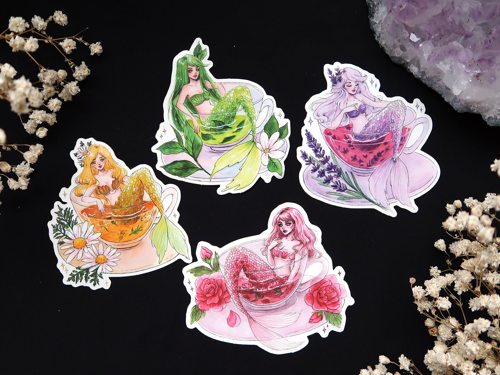 Tea Mermaids Stickers OR Magnets - Cute Mermaid Fridge Magnet ...