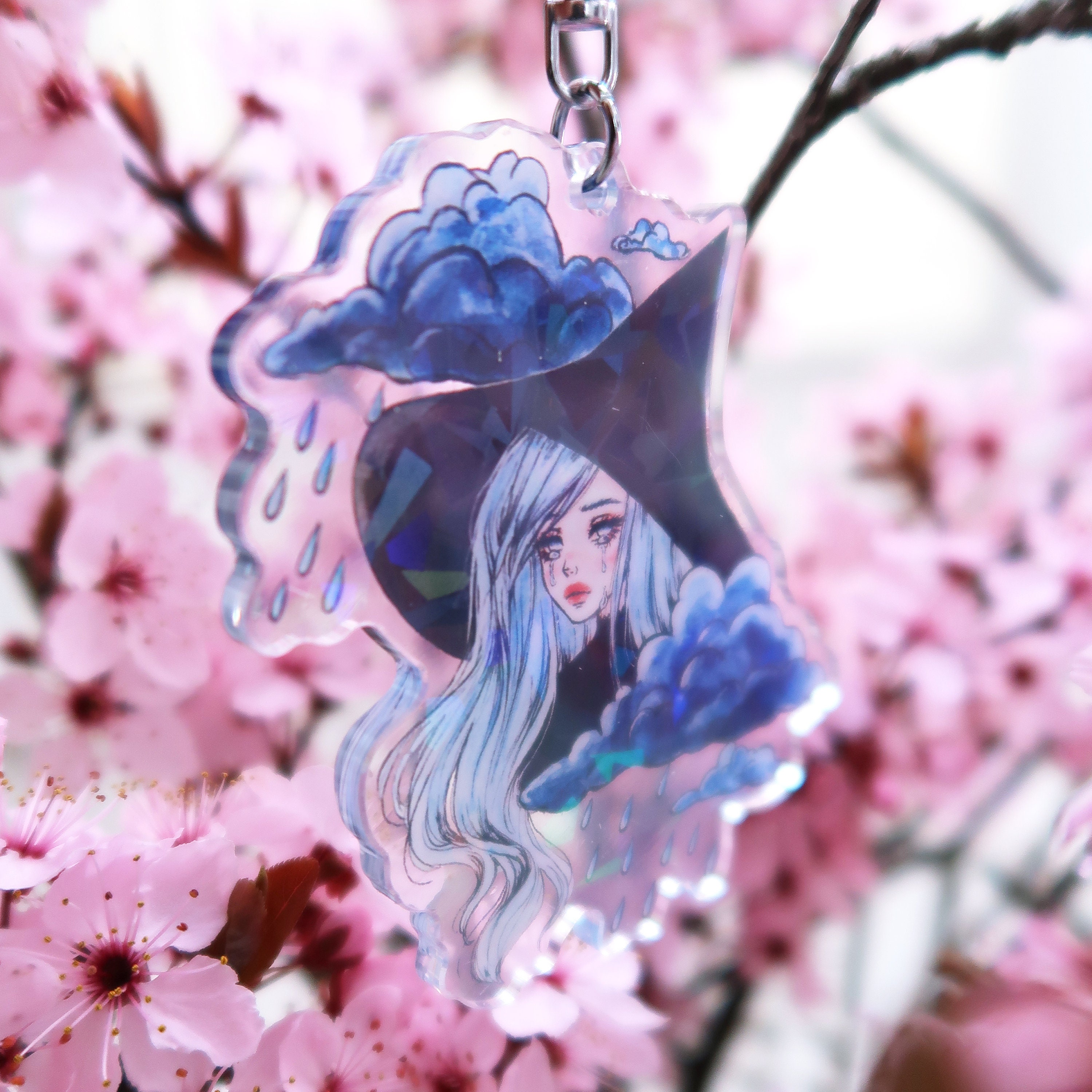 Rain Holographic Keychain Rain Witch Acrylic Keychain Cute - Etsy