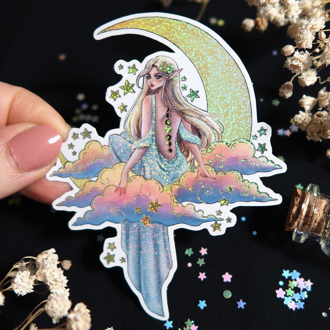 Moonlight Nymph Holograpic Glitter Sticker OR Magnet - Cute Sparkly ...