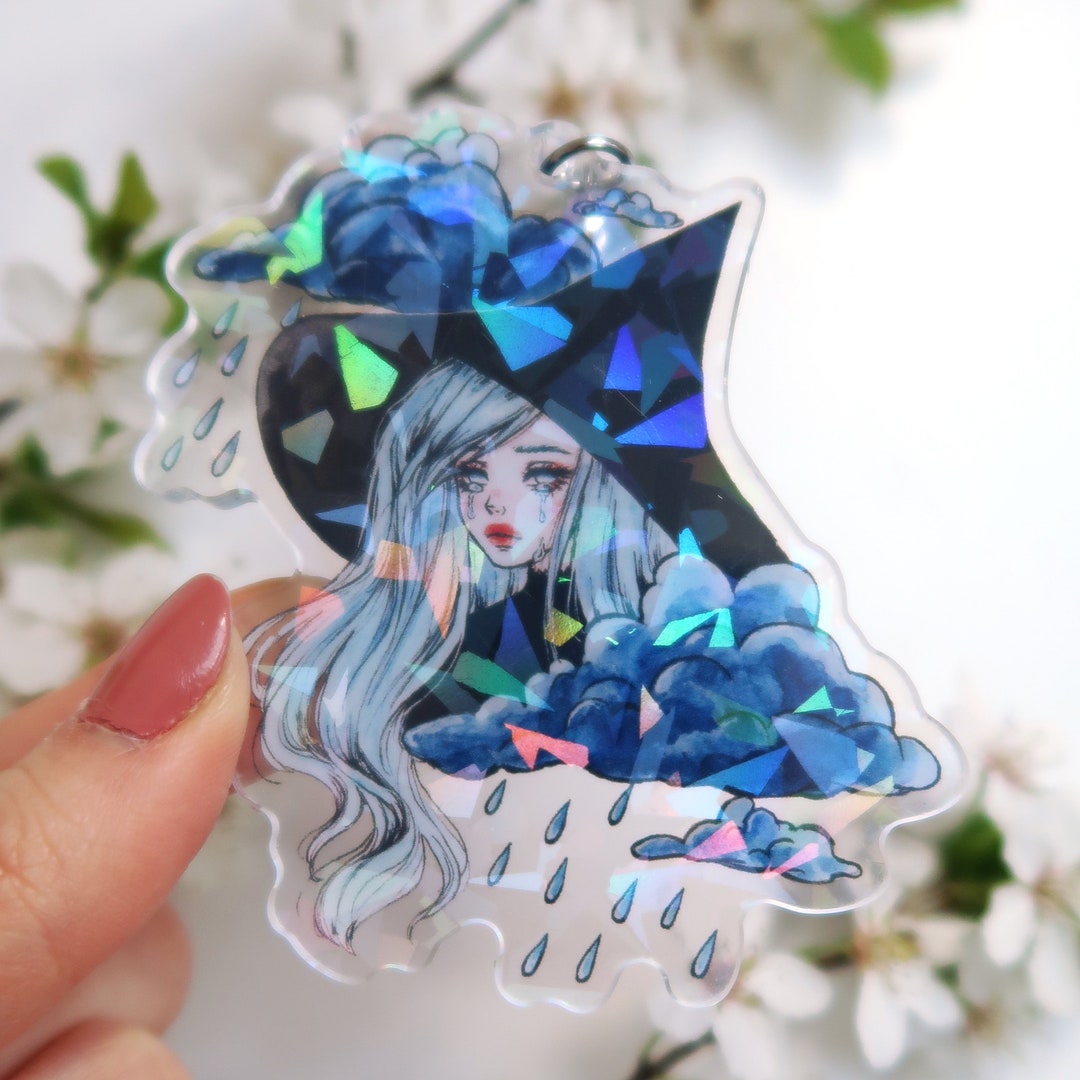 Rain Holographic Keychain Rain Witch Acrylic Keychain Cute Holo Charm ...