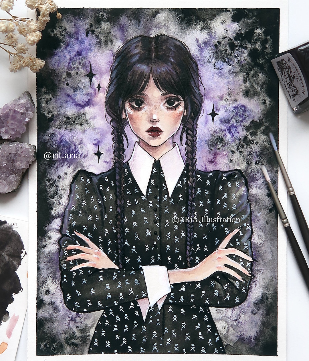 Wednesday Addams Art Print - Cute Wall Decor Painting - Gothic Poster ...