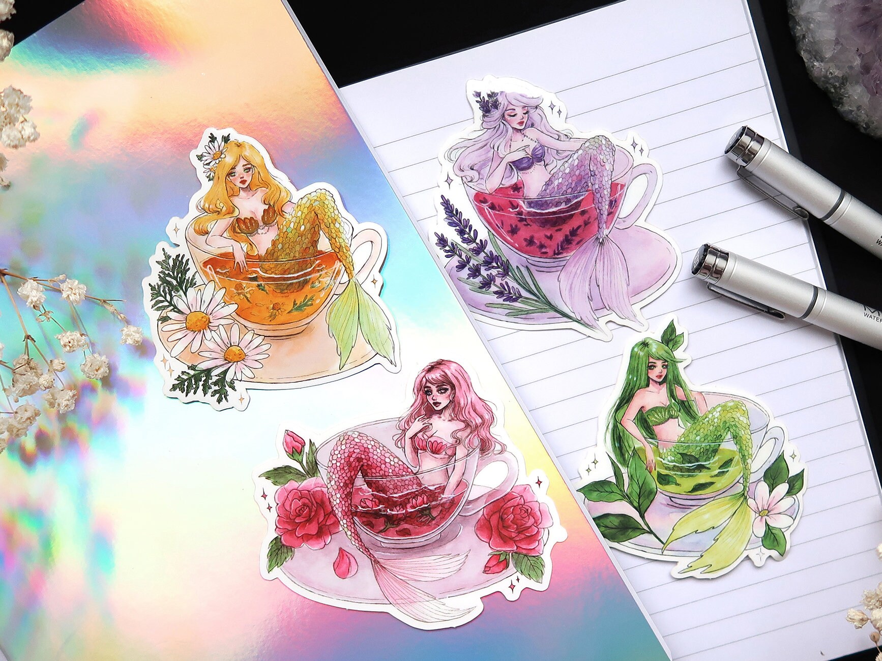 Tea Mermaids Stickers OR Magnets - Cute Mermaid Fridge Magnet ...