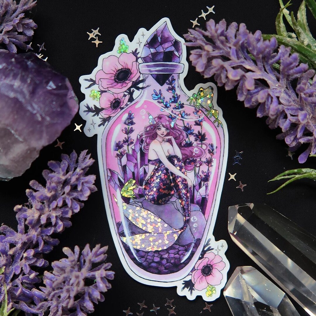 Lavender Potion Holograpic Glitter Sticker OR Magnet Bottled Mermaid ...