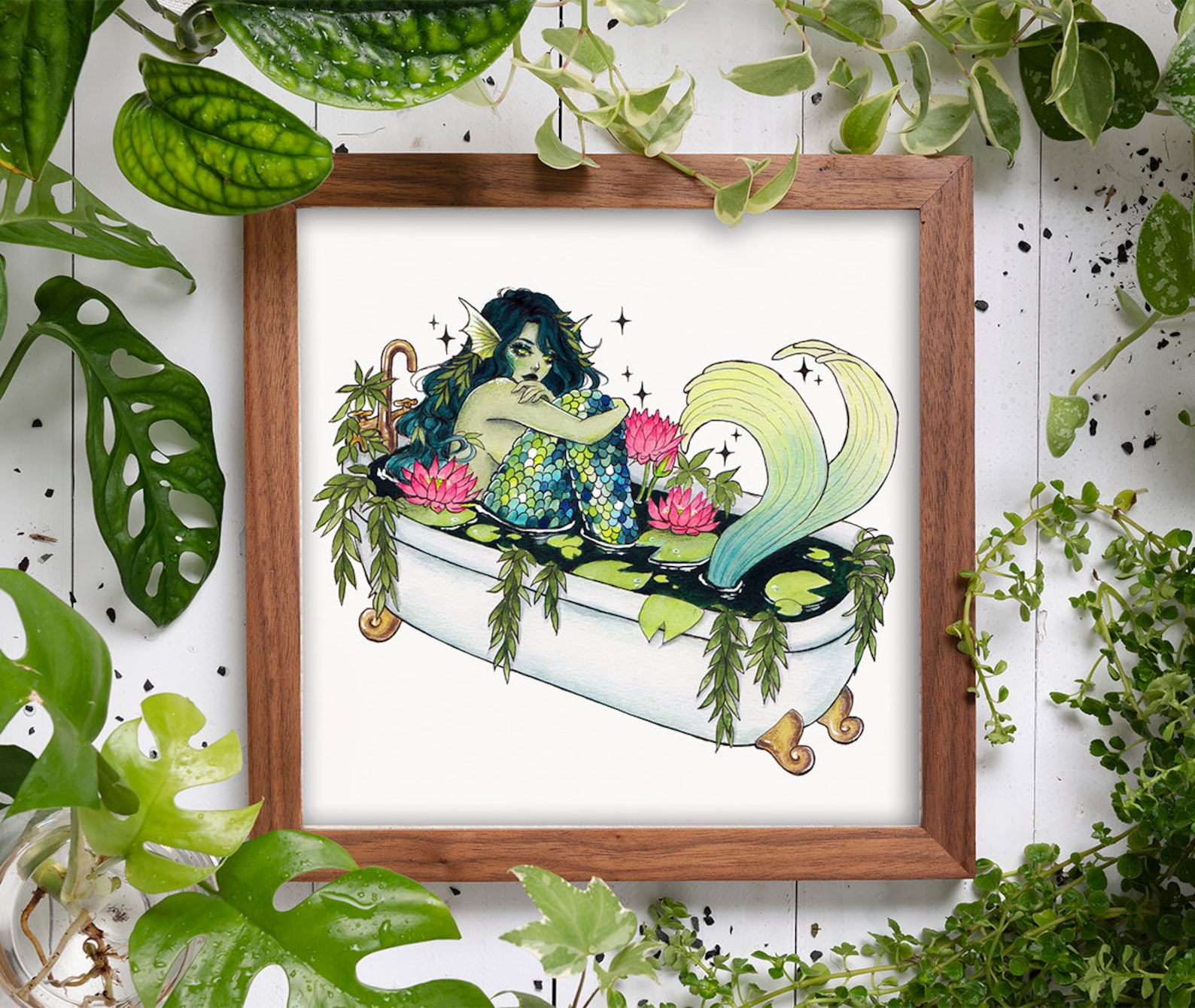 Swamp Mermaid's Bath Art Print - Fantasy Illustration- Mermaid in a ...