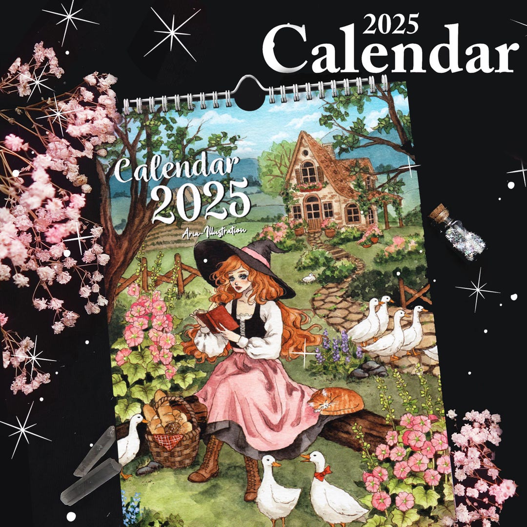 Illustrated Wall Calendar 2025 Monthly A4 Fantasy Art Witchy Calendar ...