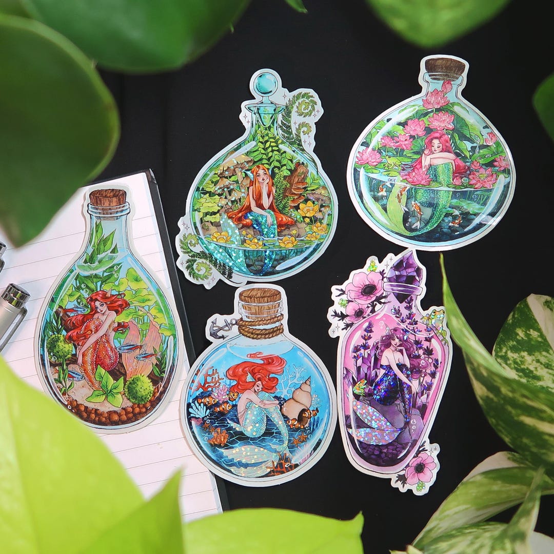 Potion Mermaids Sticker Set OR Fridge Magnet Set - Cute Bottled Mermaid ...