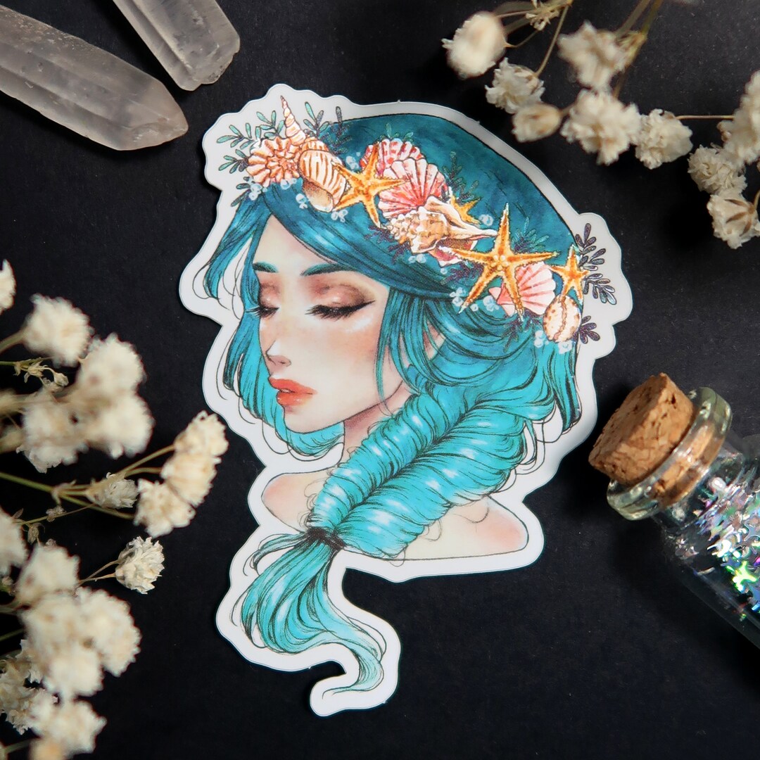 Mermaid Shimmery Sticker OR Magnet- Cute Mermaid Hair Sparkly Fridge ...
