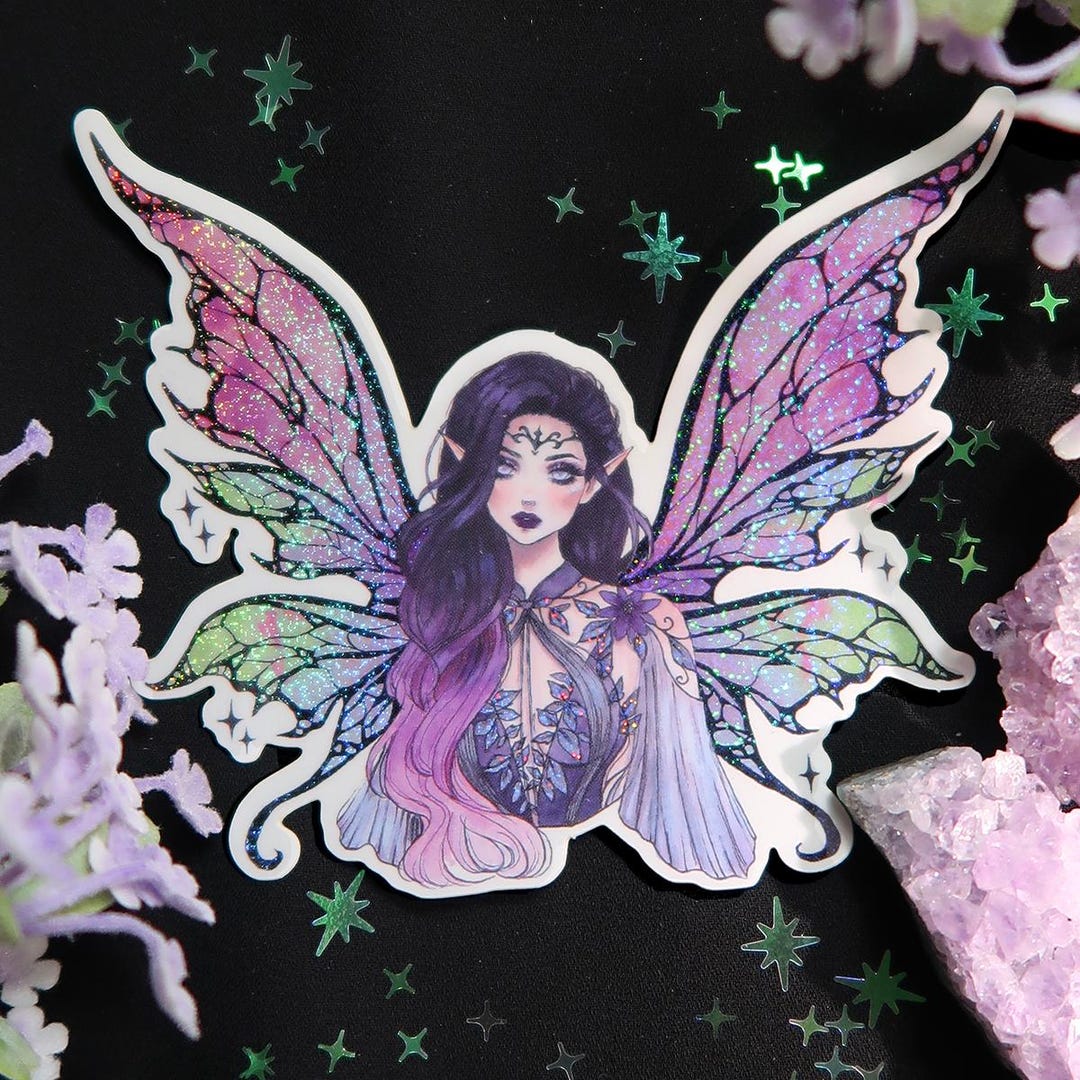 Dark Fairy Holograpic Glitter Sticker OR Magnet - Fantasy Fairycore ...