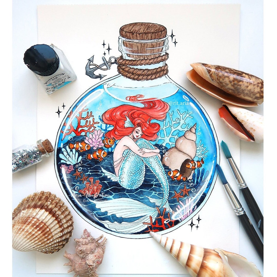Ocean Mermaid Potion Art Print - Fantasy Illustration- Witchy Potion ...