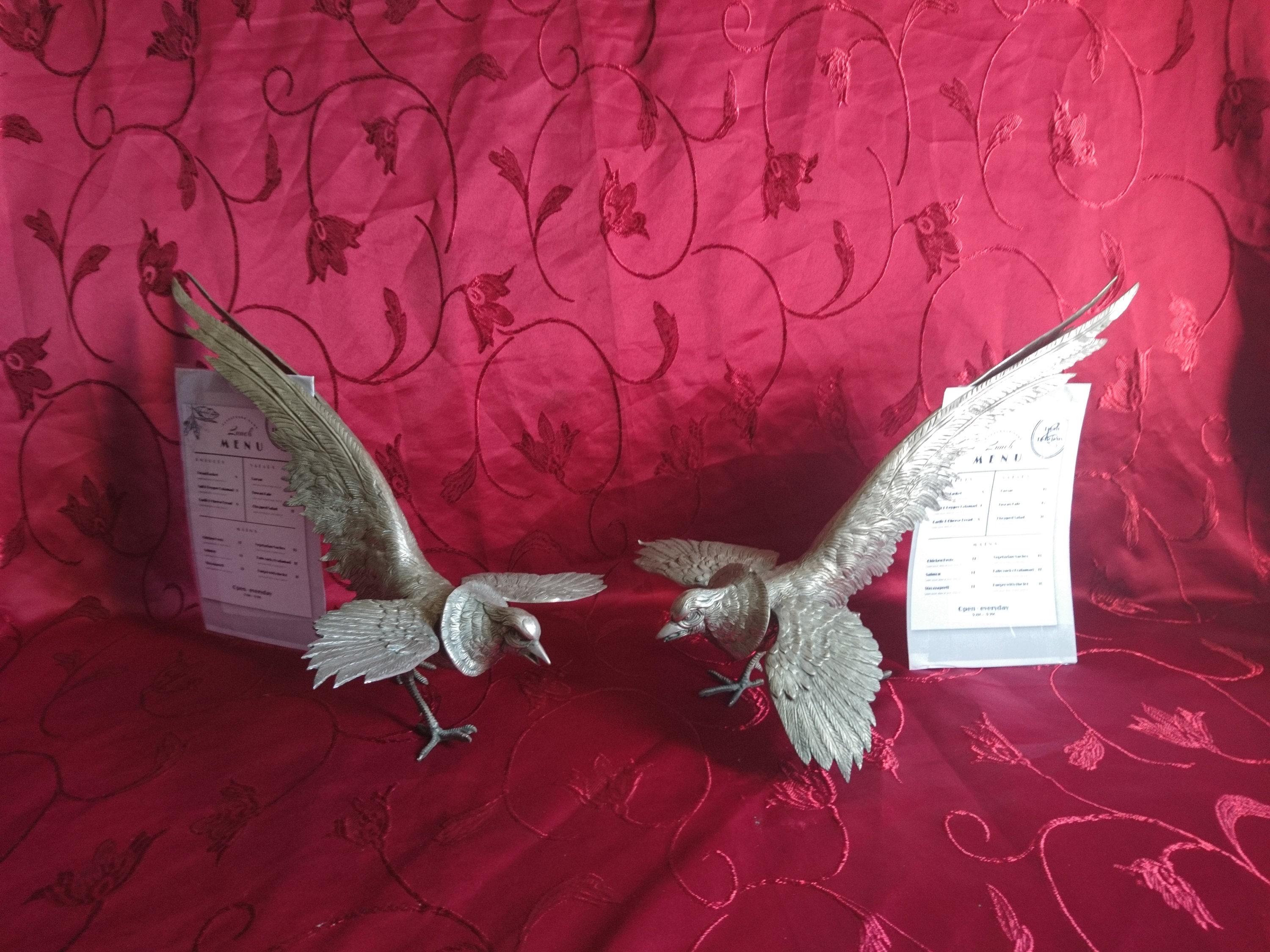 Pair of Silver Bronze Pheasants / Table Decoration / Menu Holder ...