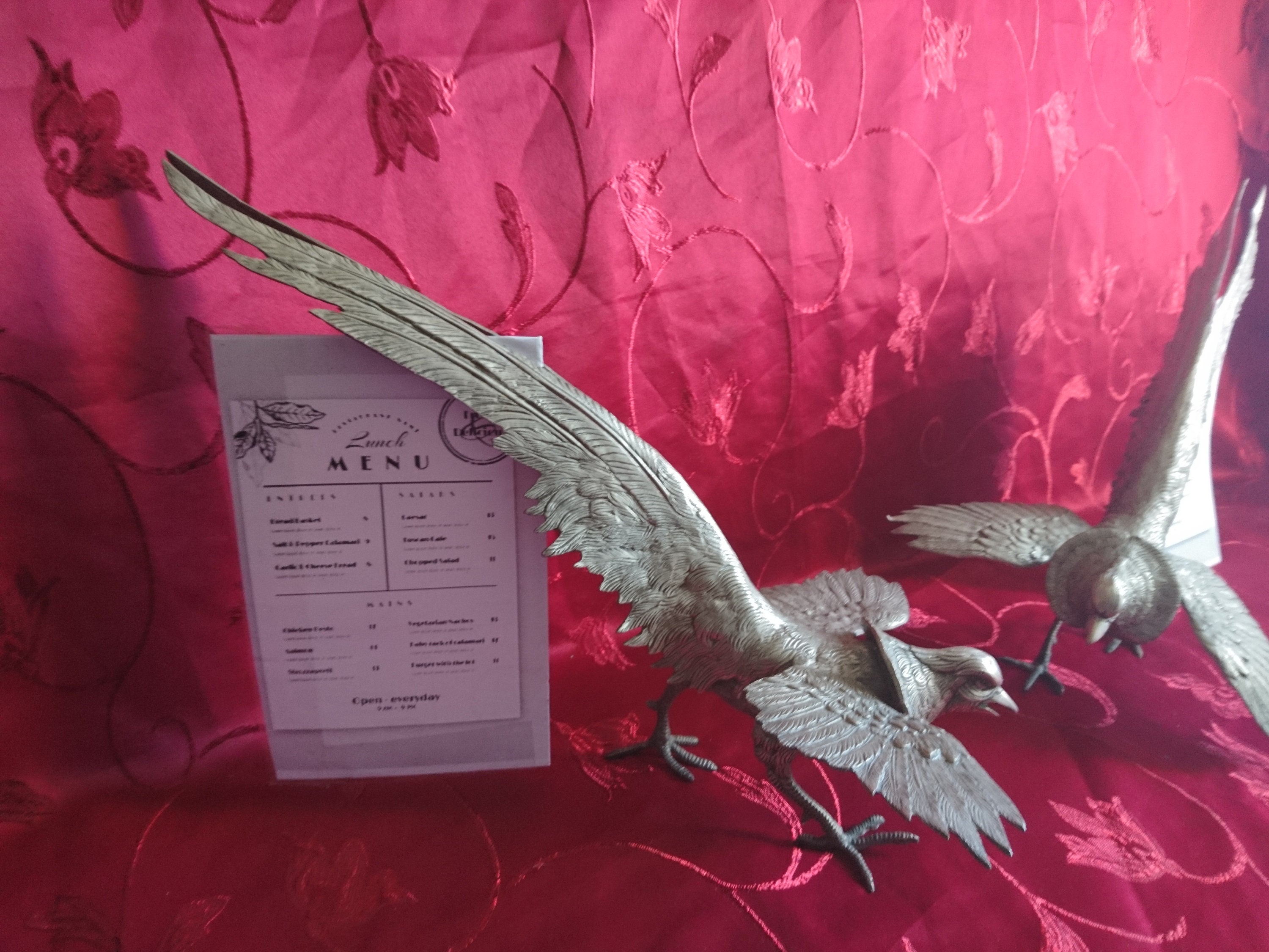 Pair of Silver Bronze Pheasants / Table Decoration / Menu Holder ...