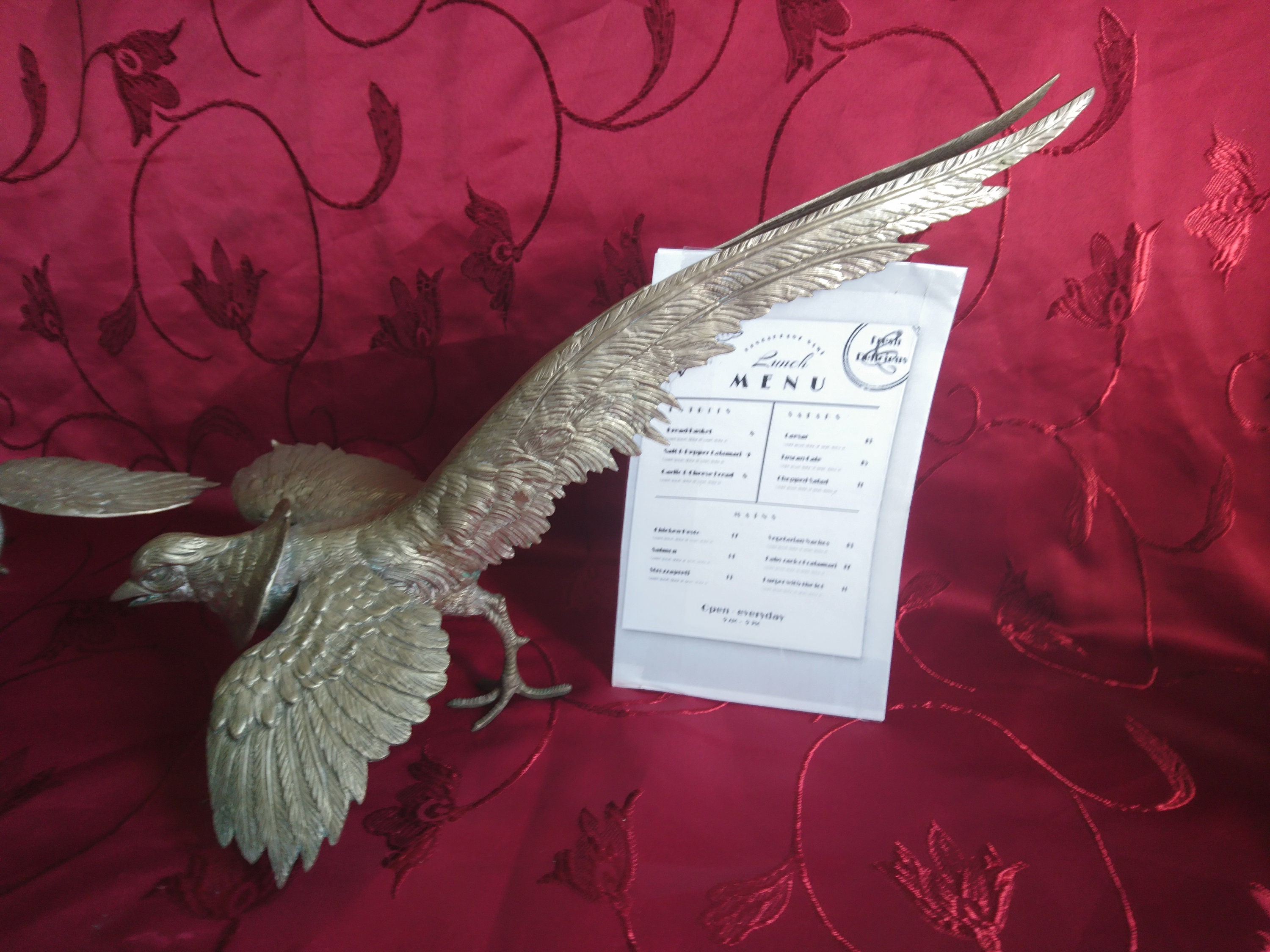 Pair of Silver Bronze Pheasants / Table Decoration / Menu Holder ...