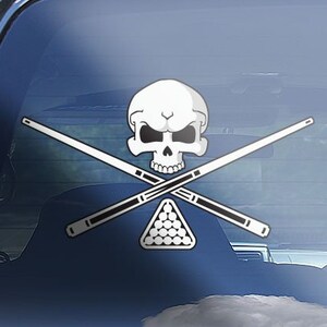 Billiards Skull Crossbones Decal Sticker, Pool Shark Window Decal ...