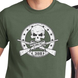 308 Rifle Skull T-shirt .308 Crossbones Rifle T Shirt, Deer Hunting Tee ...