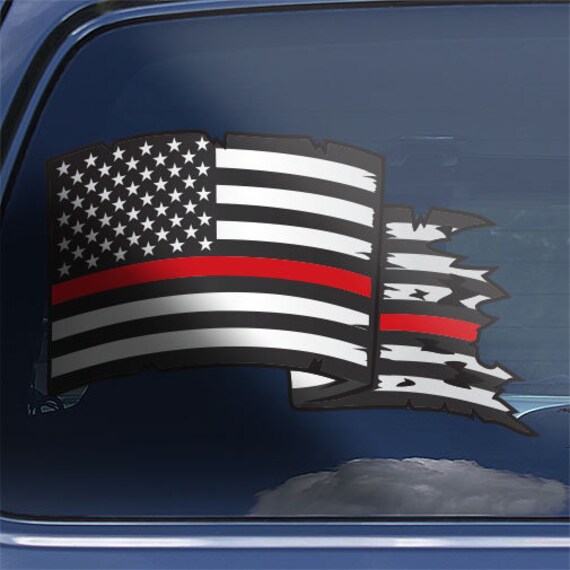 Thin Red Line Distressed American Flag Firefighter Decal | Etsy