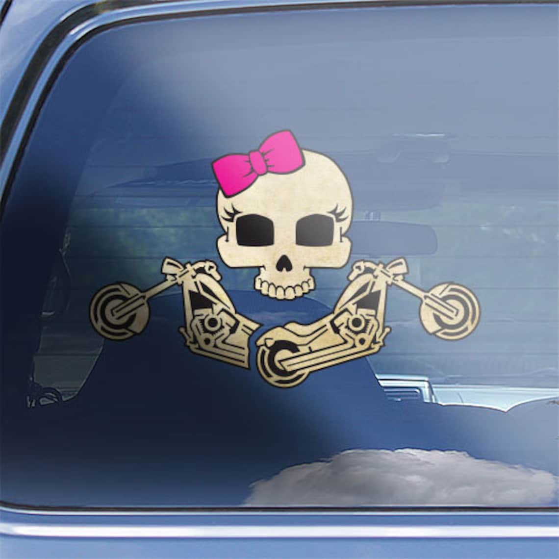 Women's Biker Skull Decal Sticker Girls Motorcycle | Etsy