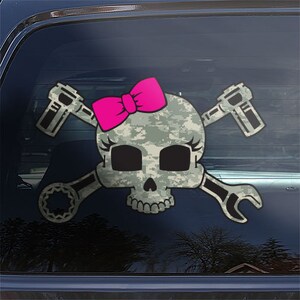 Women's Auto Mechanic Skull Decal Sticker Woman's Skull Mechanics Decal ...
