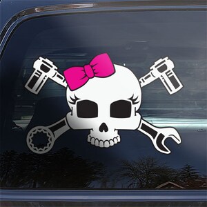 Women's Auto Mechanic Skull Decal Sticker Woman's Skull Mechanics Decal ...