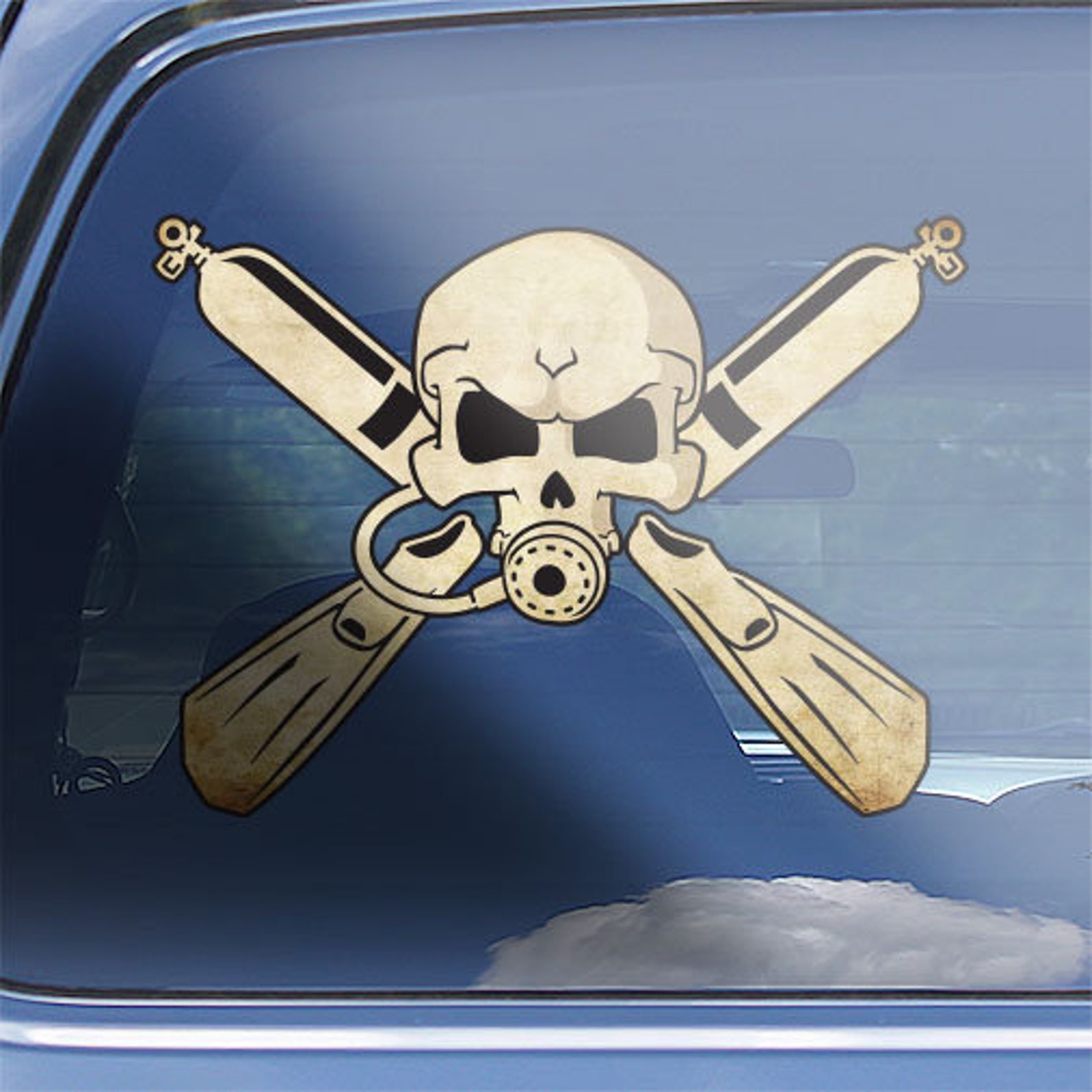 Scuba Diver Skull Crossbones Decal Scuba Diving Window | Etsy