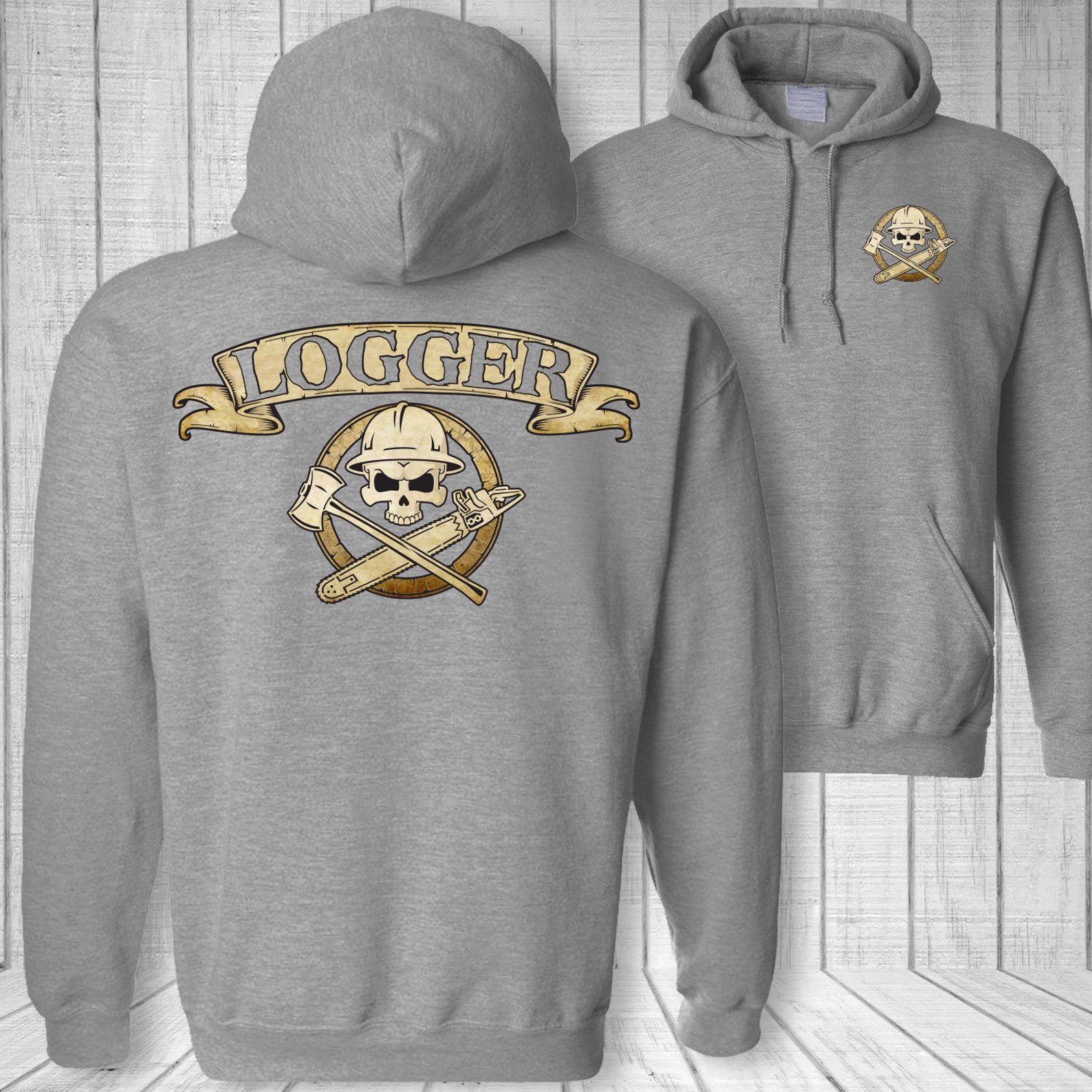 Logger Skull Hoodie Logging Skull Hooded Sweatshirt Loggers | Etsy